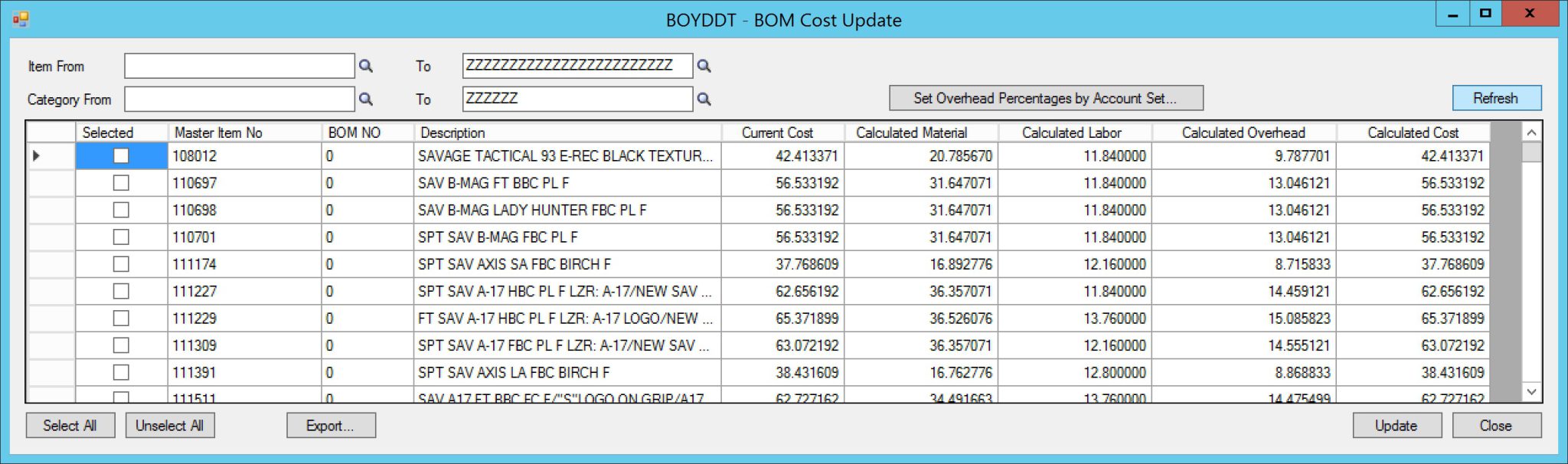 BOM Standard Cost Update – Optimize Business Consulting