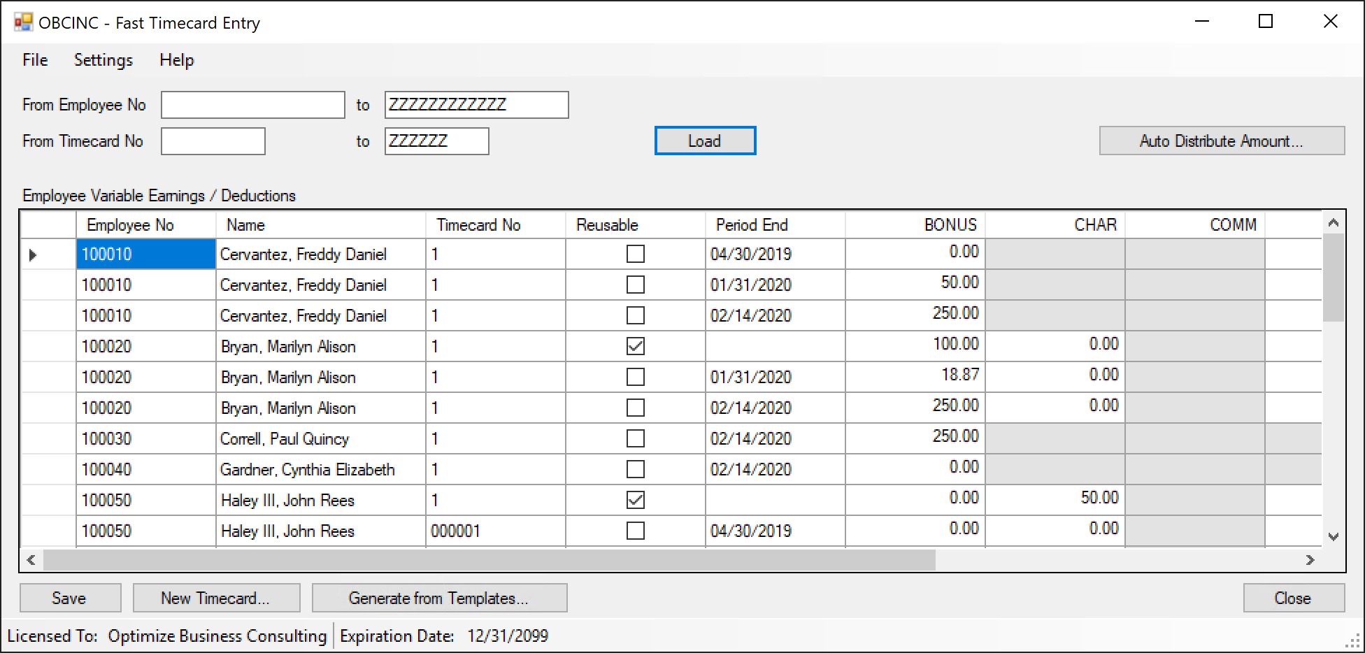 Fast Timecard Entry – Optimize Business Consulting
